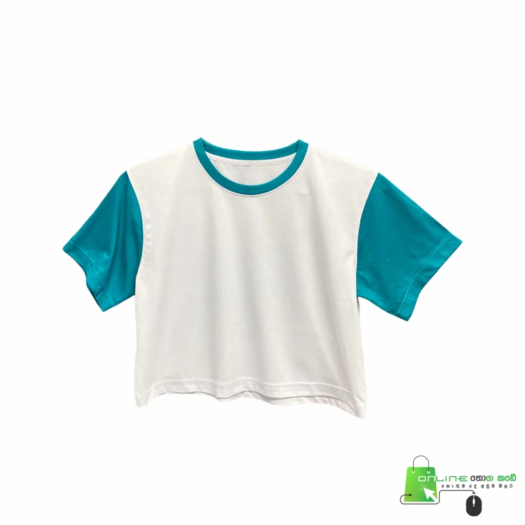 Damro Green Mix Sleeve Women’s Crew Neck White Color Crop Top ...