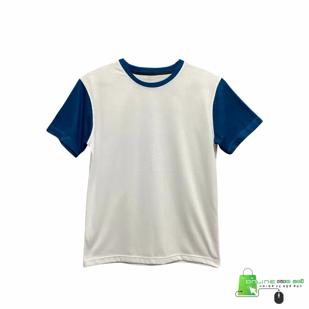 Dark Blue Marl Mix Sleeve Unisex Crew Neck White Color T-Shirt ...