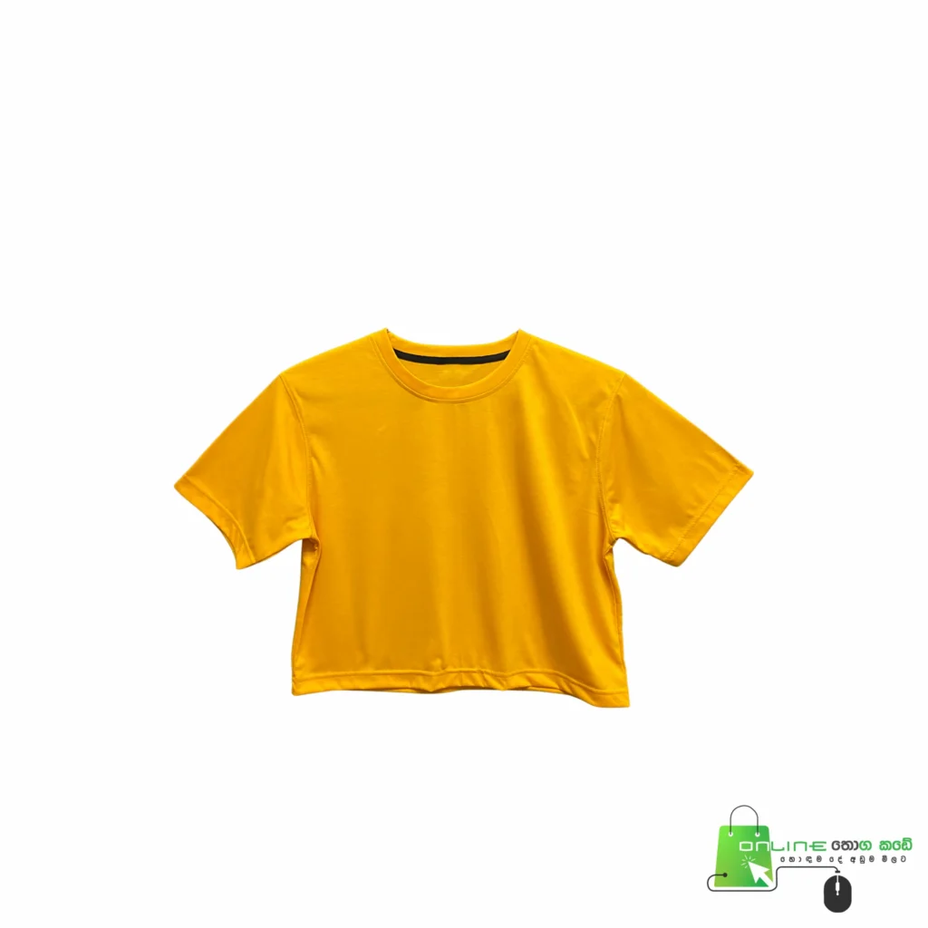 Lemon Yellow Women’s Crew Neck Plain Color Crop Top - Onlinethogakade
