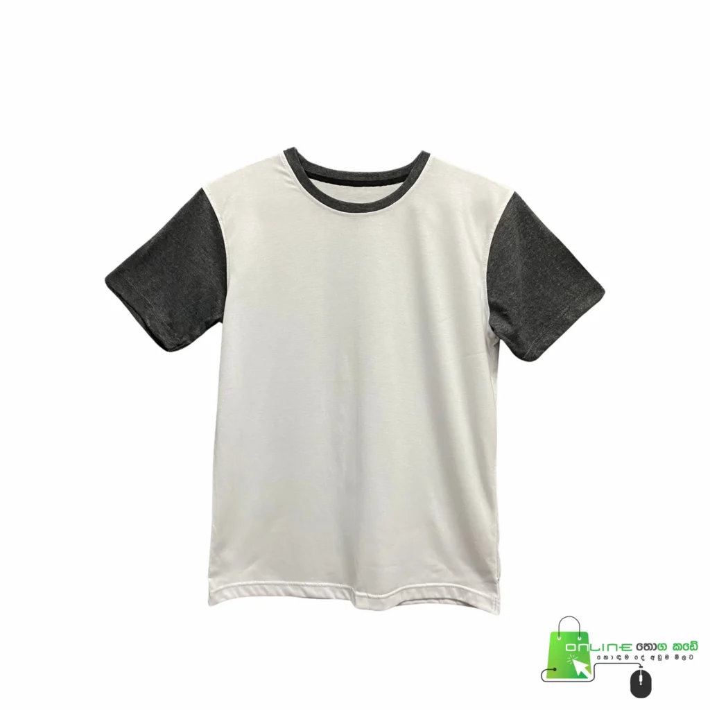 Dark Gray Marl Mix Sleeve Unisex Crew Neck White Color T-Shirt ...