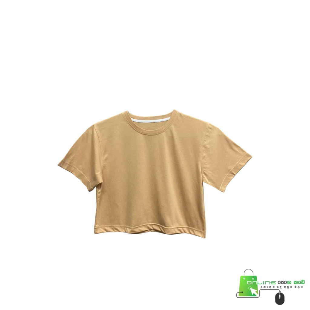 Light Beige Women’s Crew Neck Plain Color Crop Top - Onlinethogakade