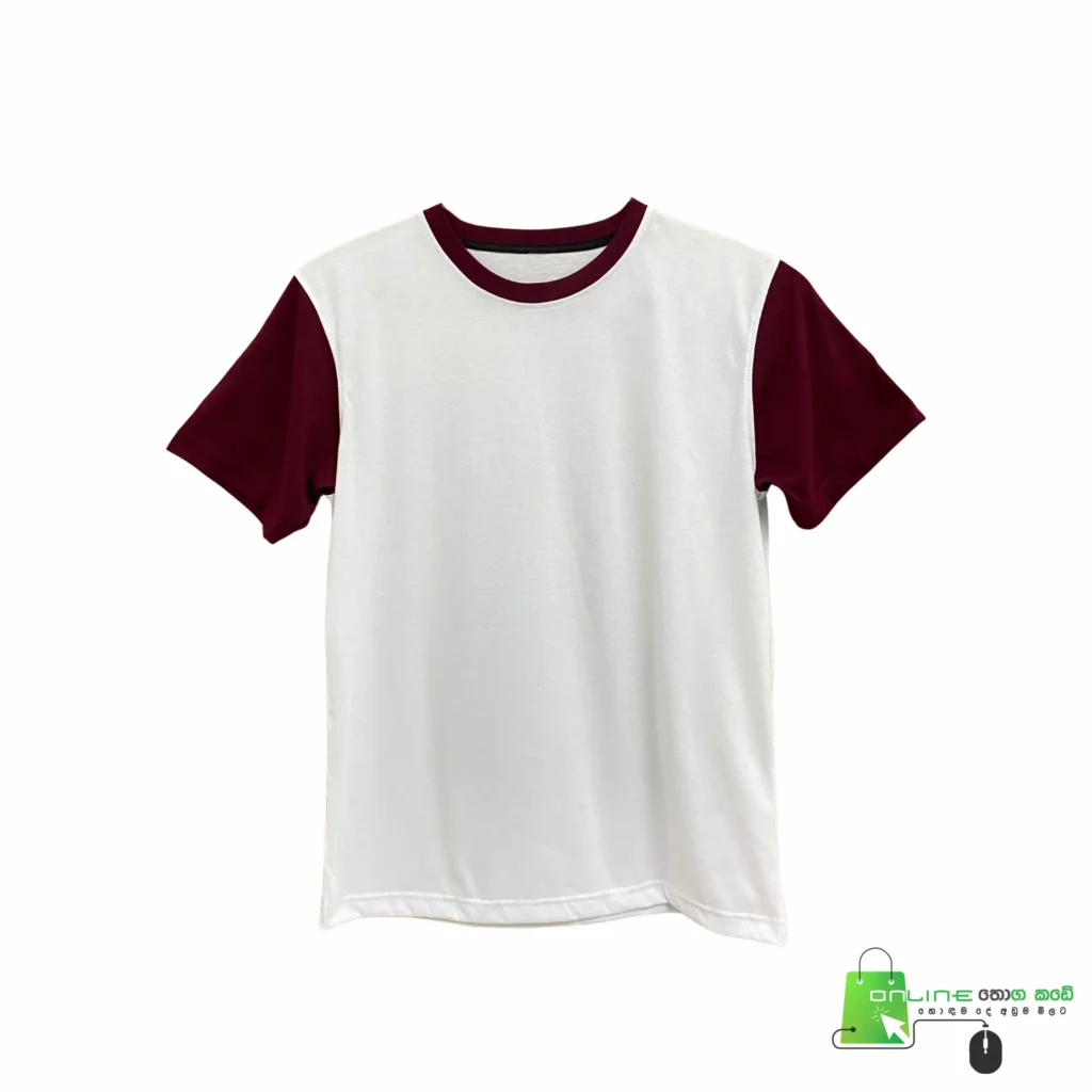 Maroon Mix Sleeve Unisex Crew Neck White Color T-Shirt - Onlinethogakade