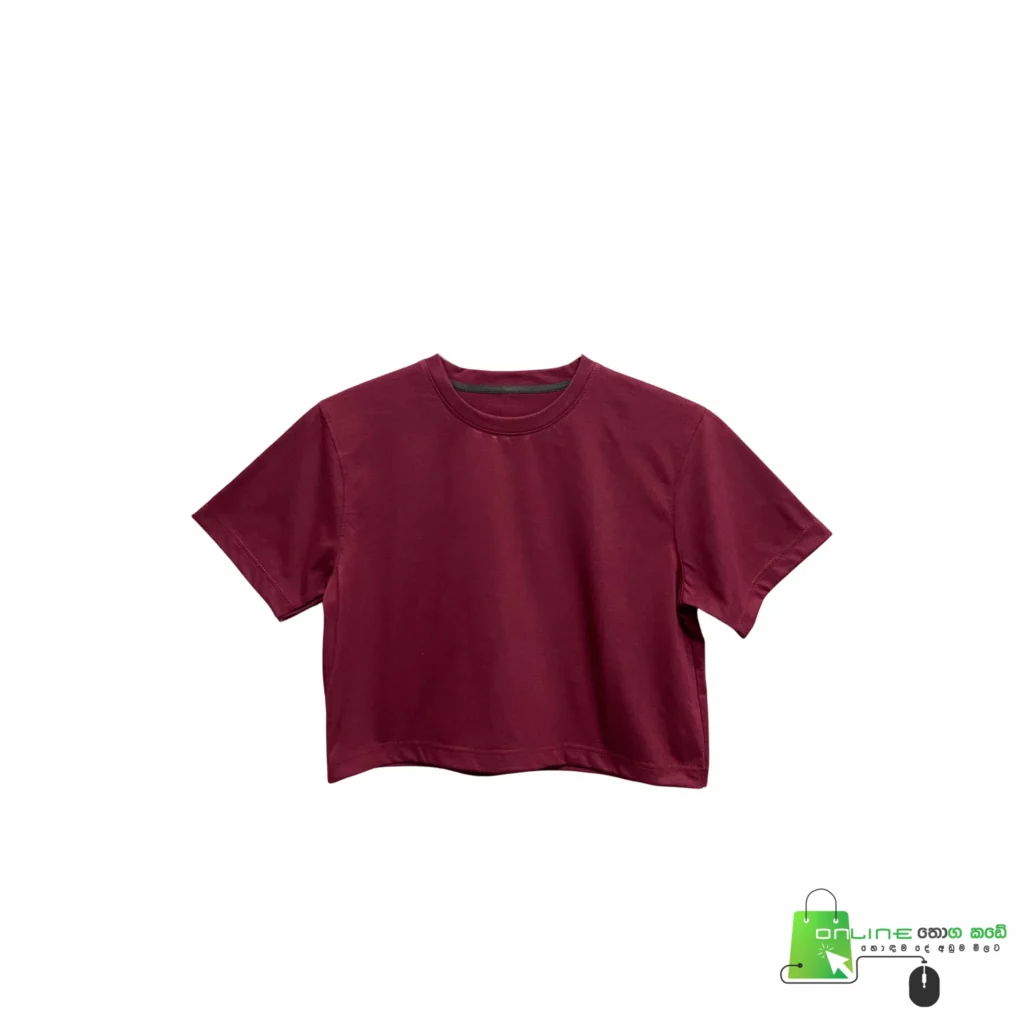Maroon Women’s Crew Neck Plain Color Crop Top - Onlinethogakade