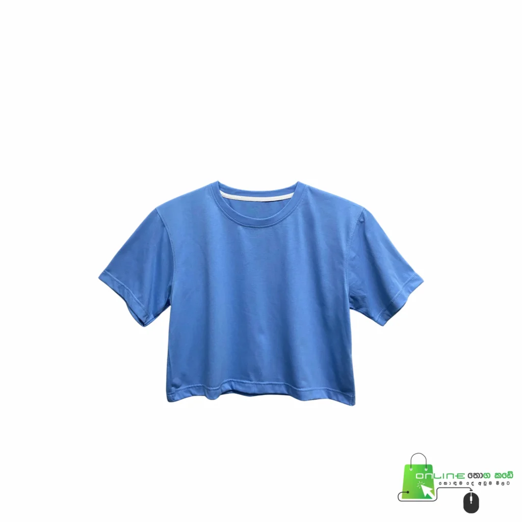 Medium Blue Women’s Crew Neck Plain Color Crop Top - Onlinethogakade