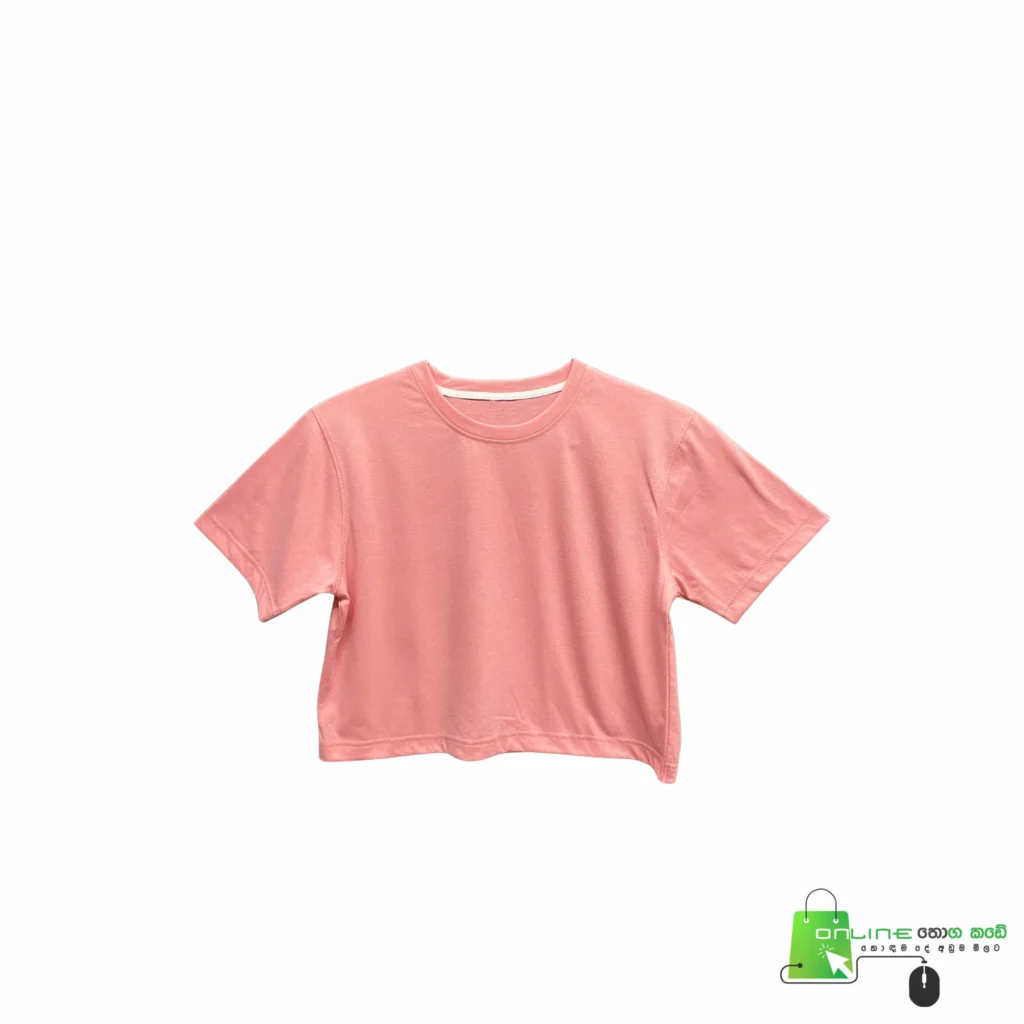 Pastel Light Pink Women’s Crew Neck Plain Color Crop Top - Onlinethogakade