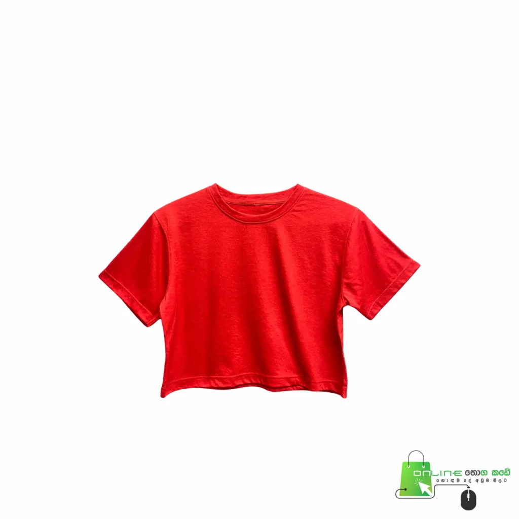 Red Women’s Crew Neck Plain Color Crop Top - Onlinethogakade